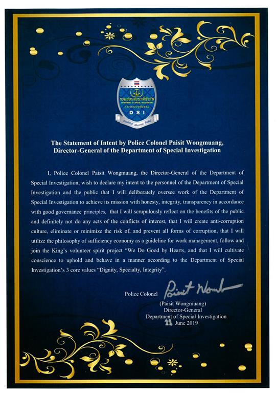 The Statement of Intent by Police Colonel Paisit Wongmuang - กรมสอบสวน ...
